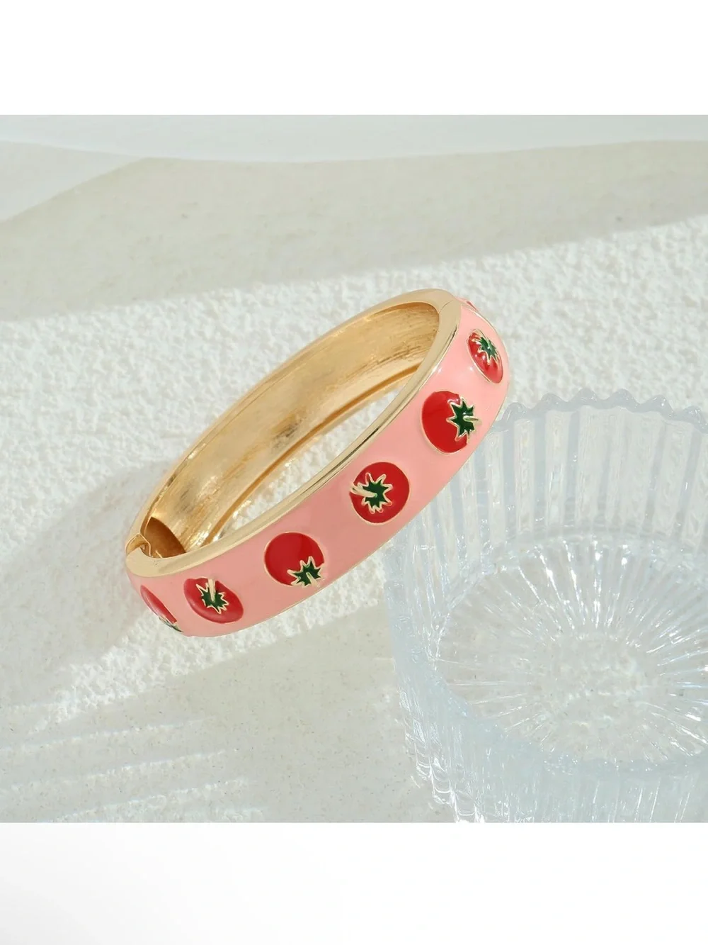Jewelry | Pink Enamel Chunky Fruit Bangle In Gold Tone Red Tomato Or ...
